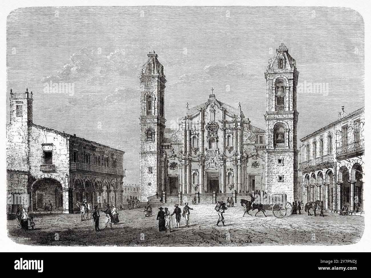 Havana cathedral, Cuba. Antilles of the Caribbean Sea. Drawing by ...