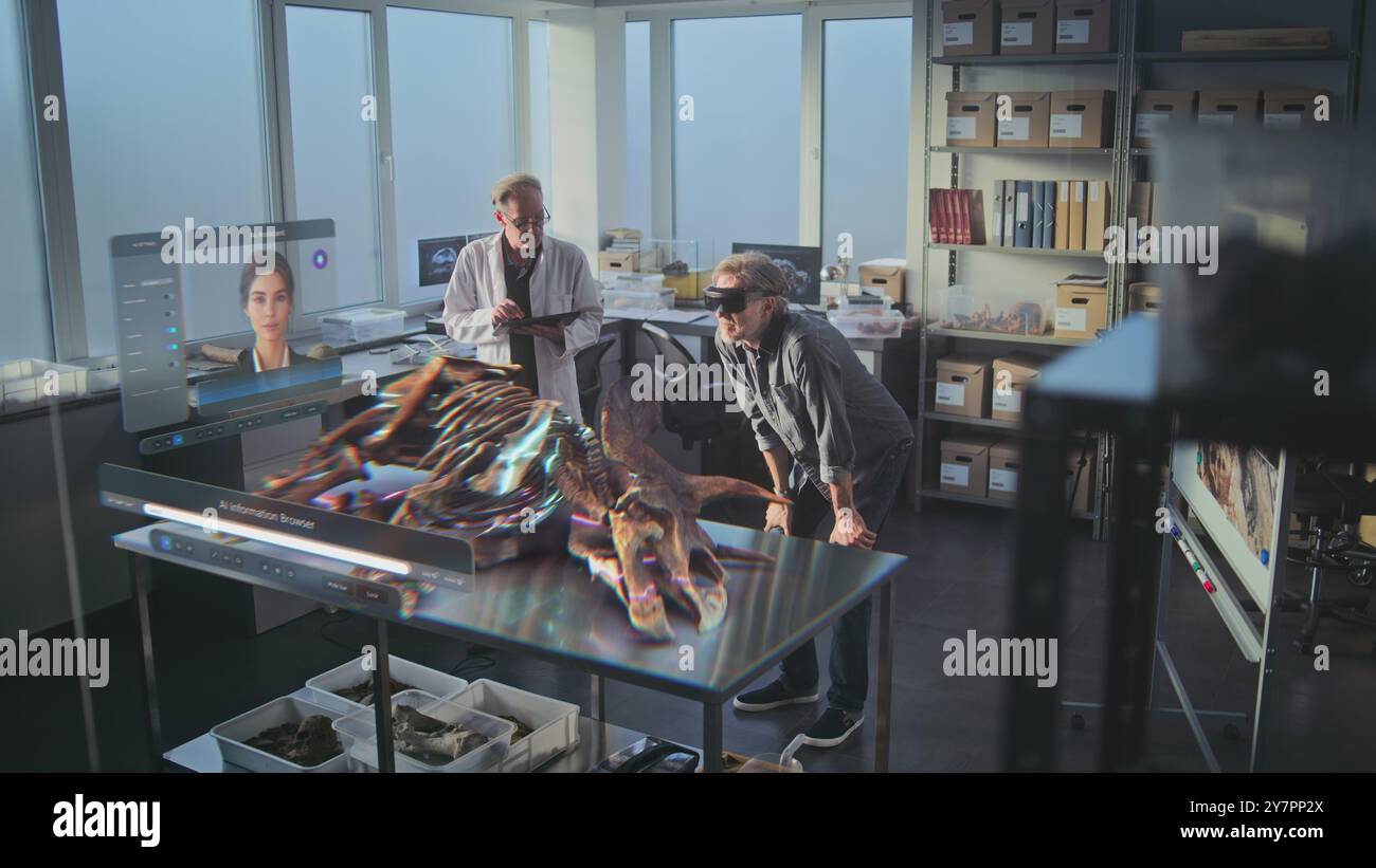 Advanced archaeological lab: Two archaeologists in VR headsets conduct ...