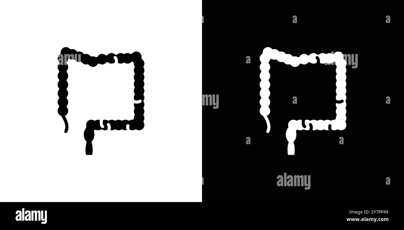 Large intestine icon Flat thin line vector illustration art outline set ...