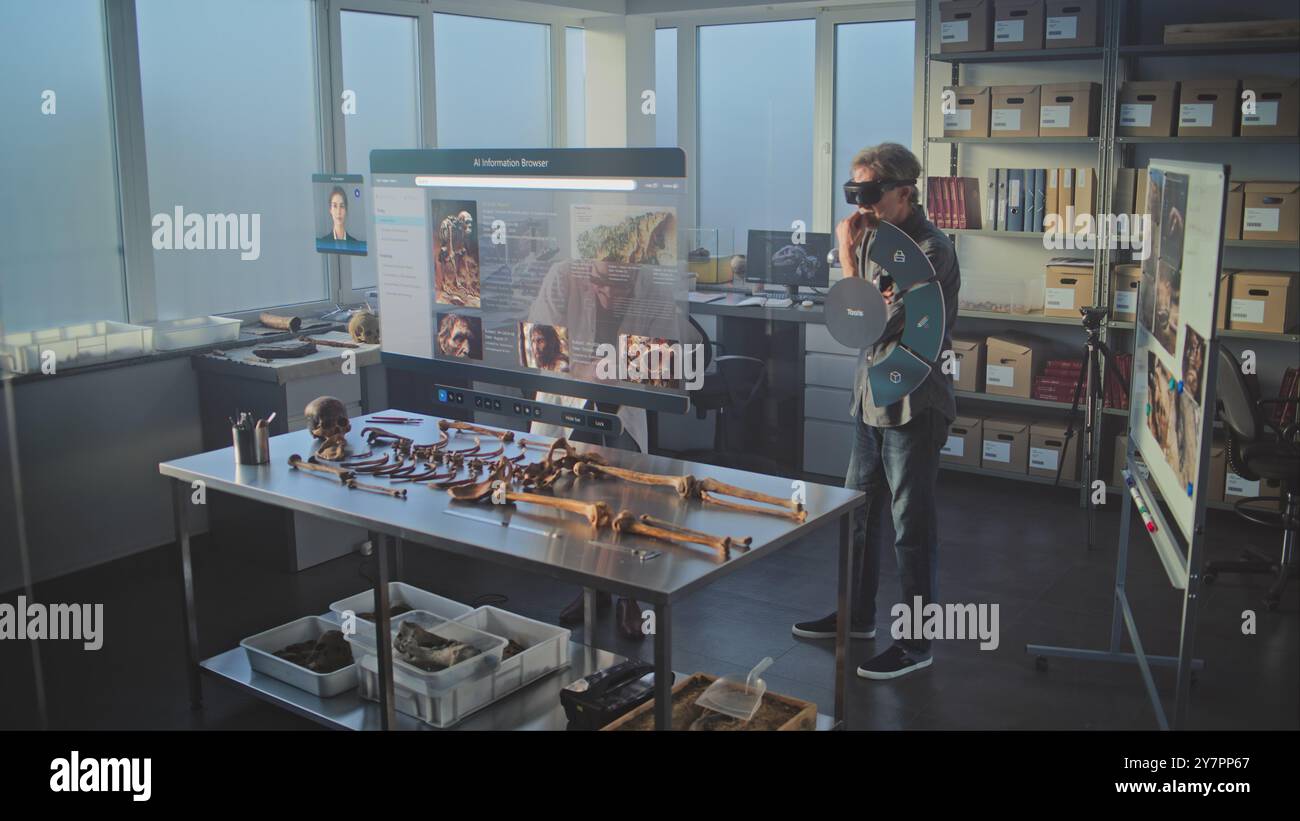 Advanced archaeological lab: Two archaeologists in VR headsets conduct ...