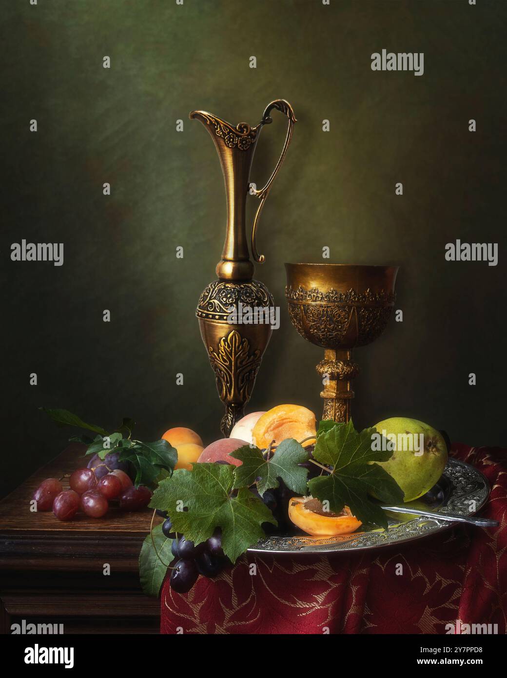 Still life with wine and fruits in Renaissance style Stock Photo - Alamy