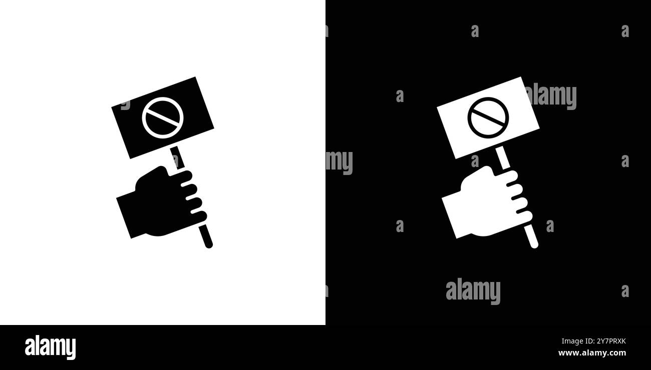 Protest banner in hand icon Flat thin line vector illustration art ...