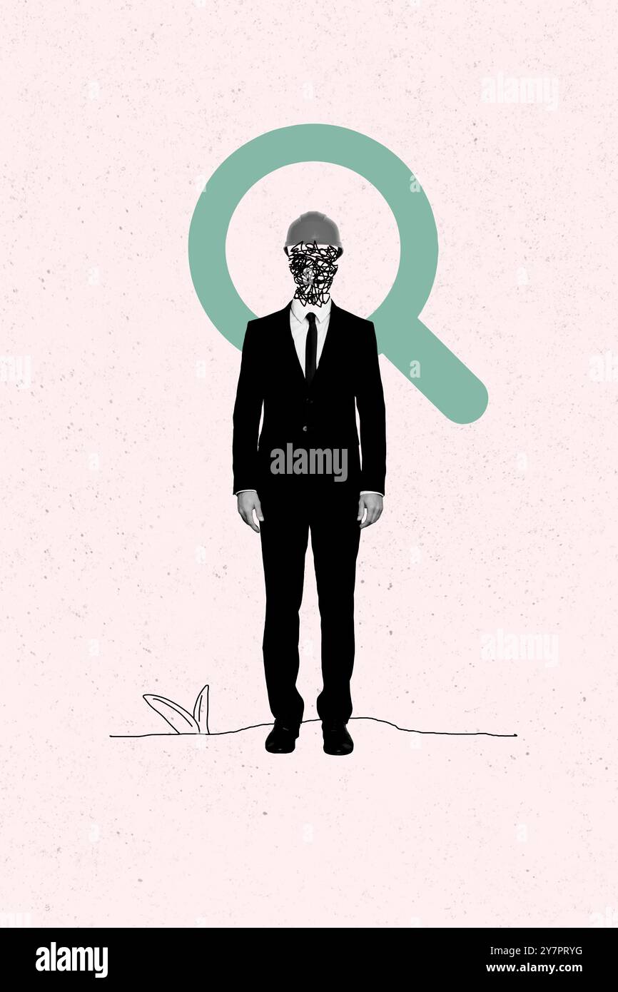 Vertical creative art collage of anonym businessman instead head mask ...
