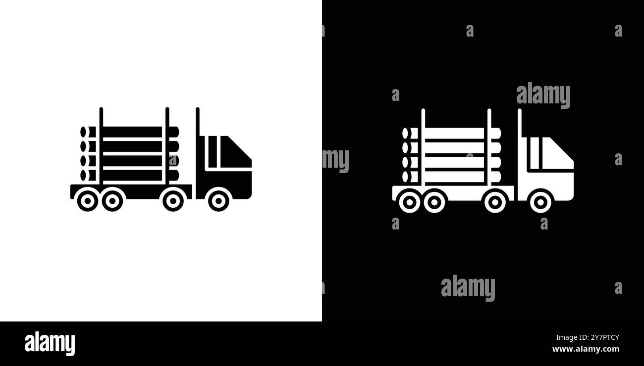 Timber truck icon Flat thin line vector illustration art outline set ...