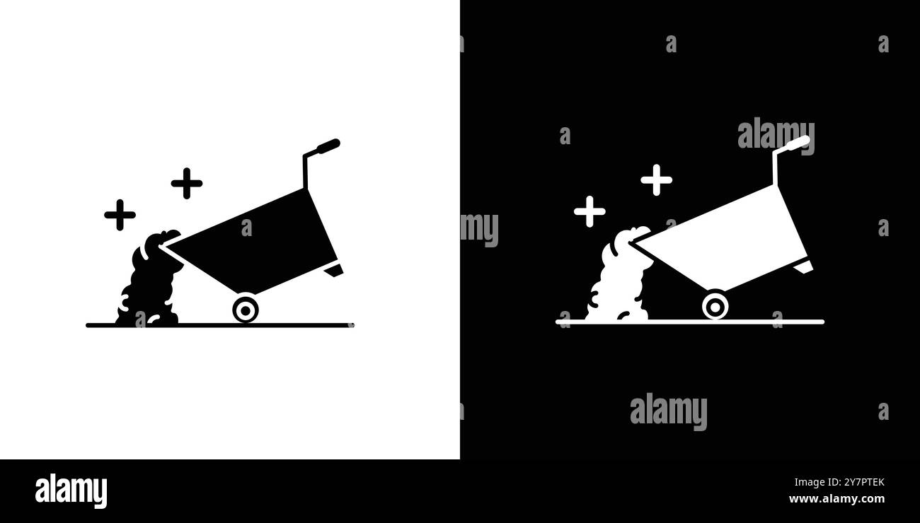 Wheelbarrow unloading icon Flat thin line vector illustration art ...