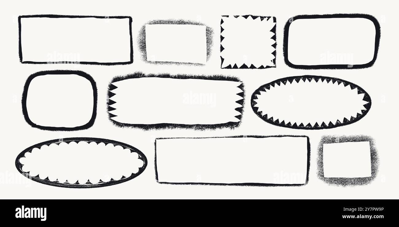 Simple frames with rough torn edges. Various geometrical shapes with ...