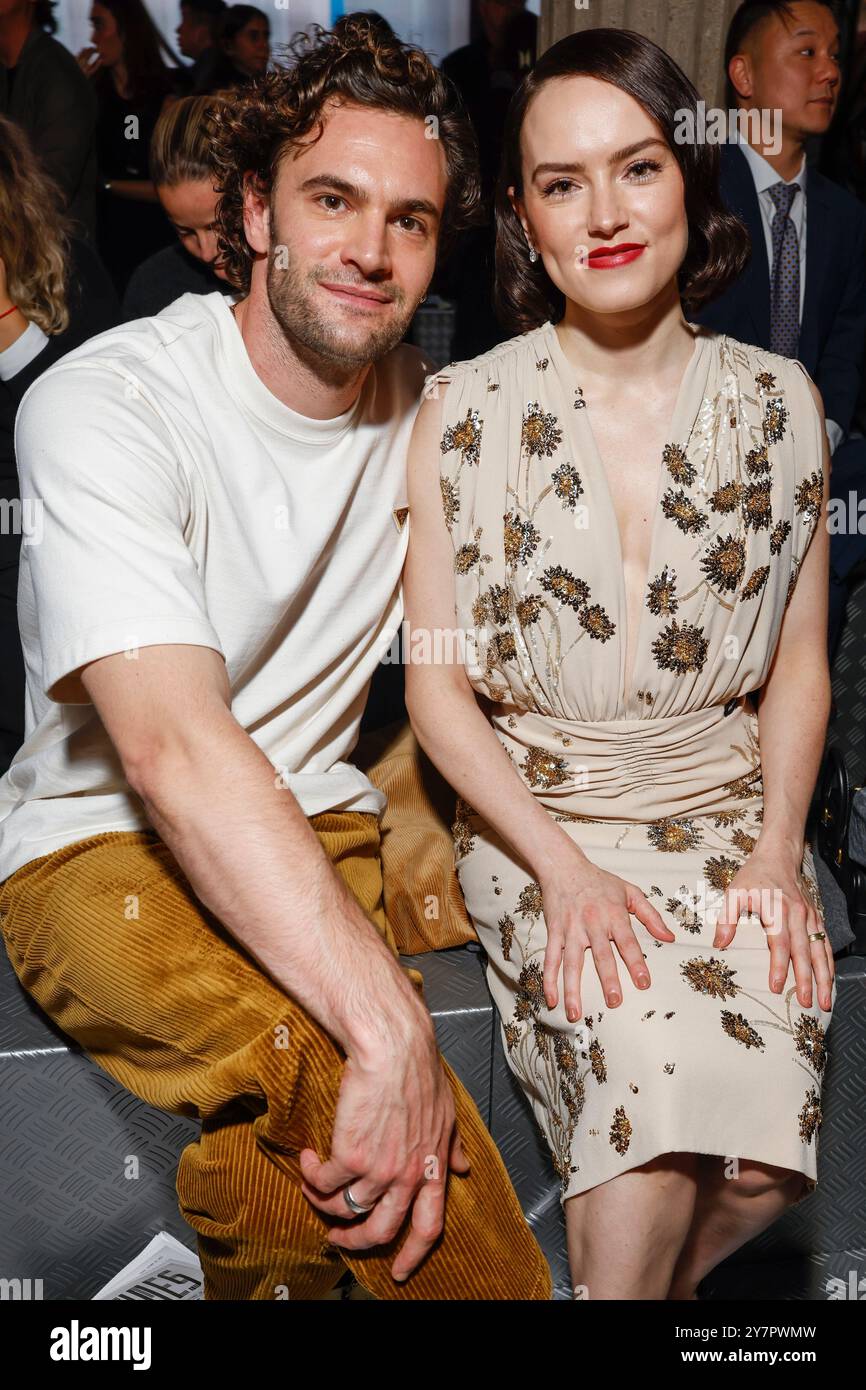 Tom Bateman, left, and Daisy Ridley attend the Miu Miu Spring/Summer ...