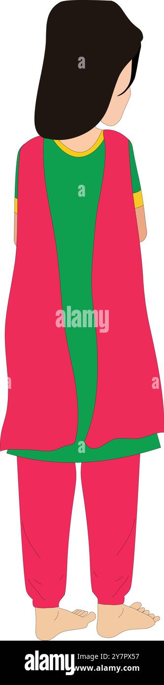 Indian girl character Back view. Girl character Back view for cartoon ...