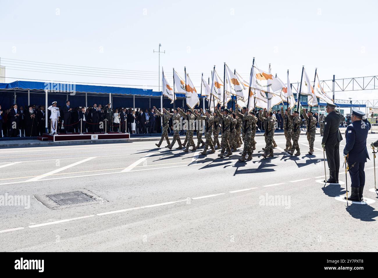 Cyprus : Independence Day military parade Soldiers with flags of Cyprus ...