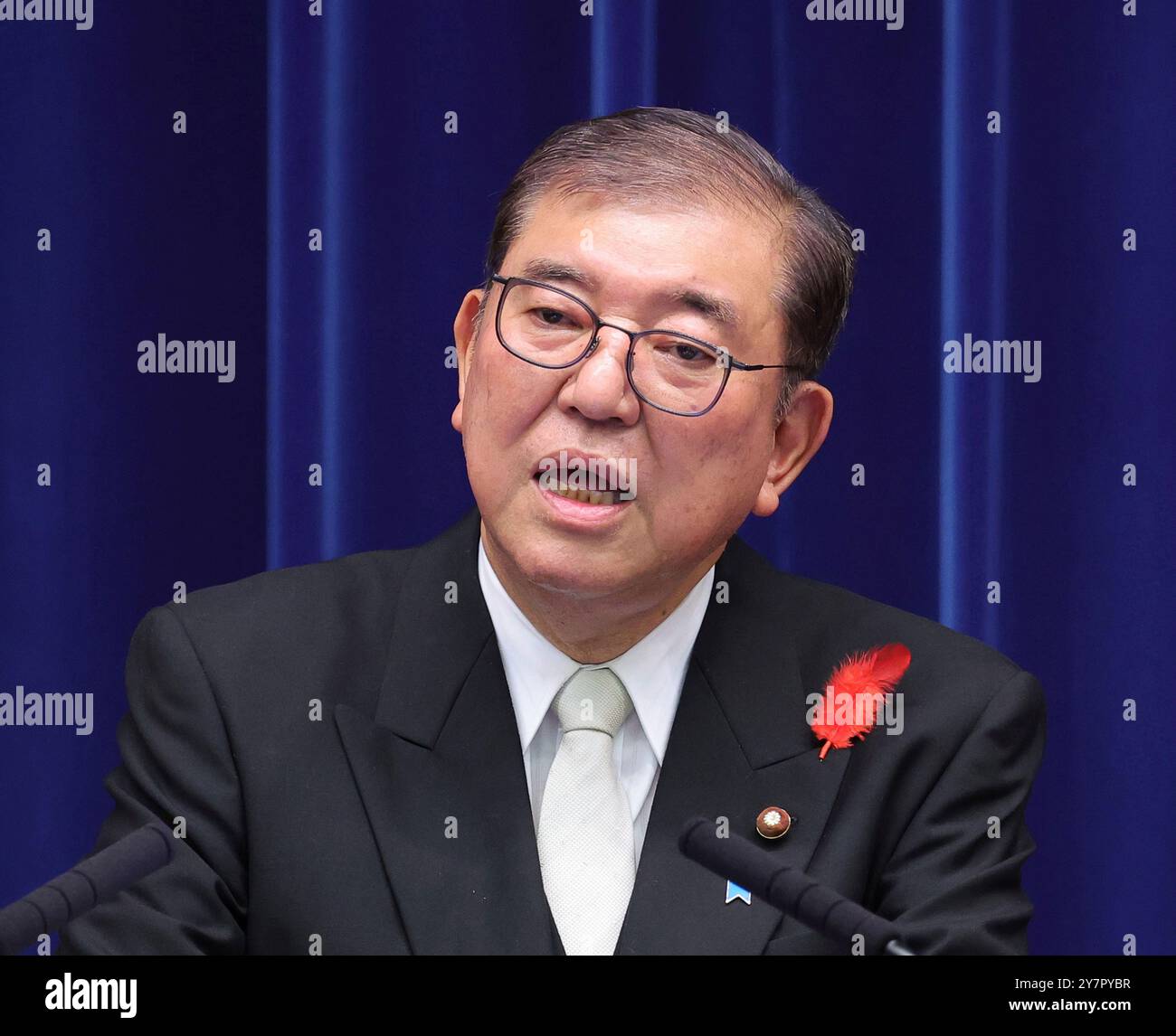 New Japanese prime minister Shigeru Ishiba attends a press conference ...