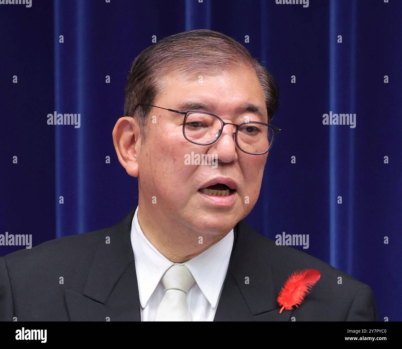 New Japanese prime minister Shigeru Ishiba attends a press conference ...