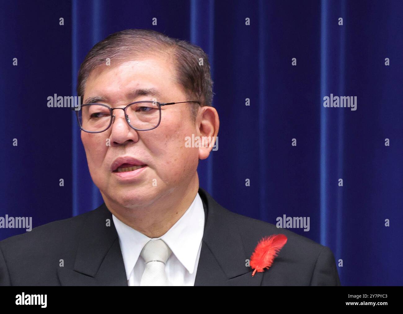 New Japanese prime minister Shigeru Ishiba attends a press conference ...