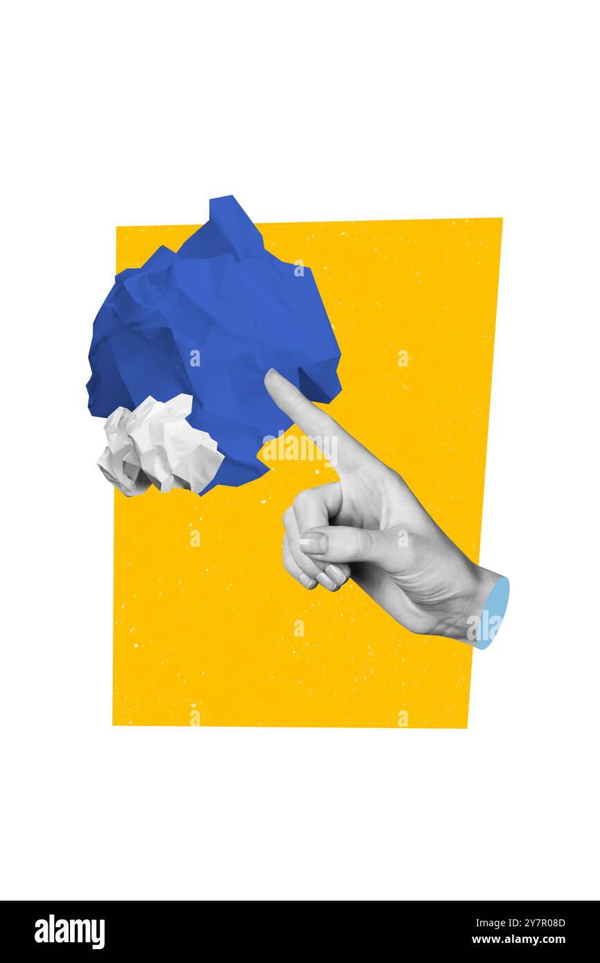 Vertical photo collage 3d hand arm body fragment gesture pointing ...