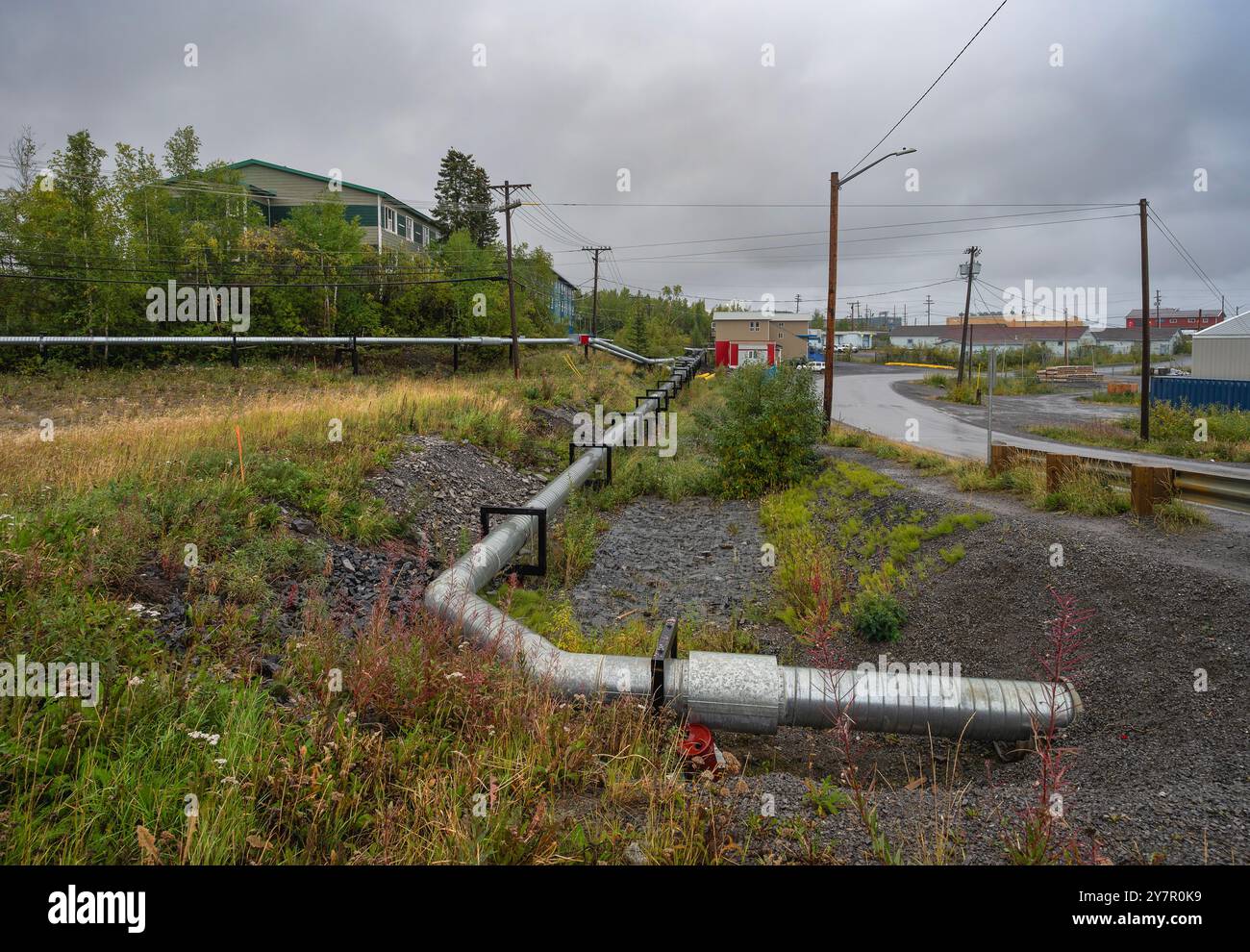 Above ground utility lines over the permafrost of Inuvik, Northwest ...