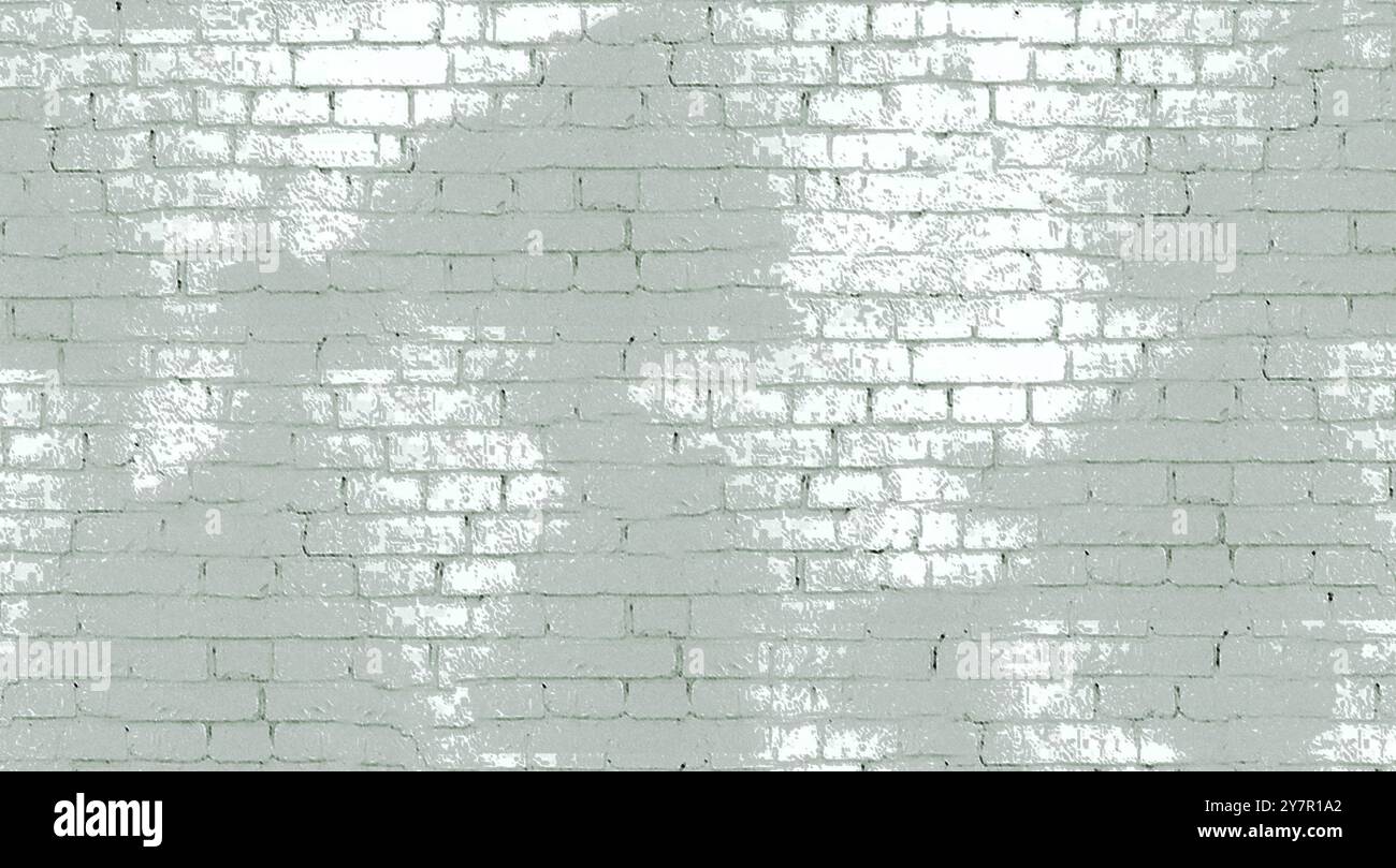 An old white brick wall with gray paint spots on the surface in close ...
