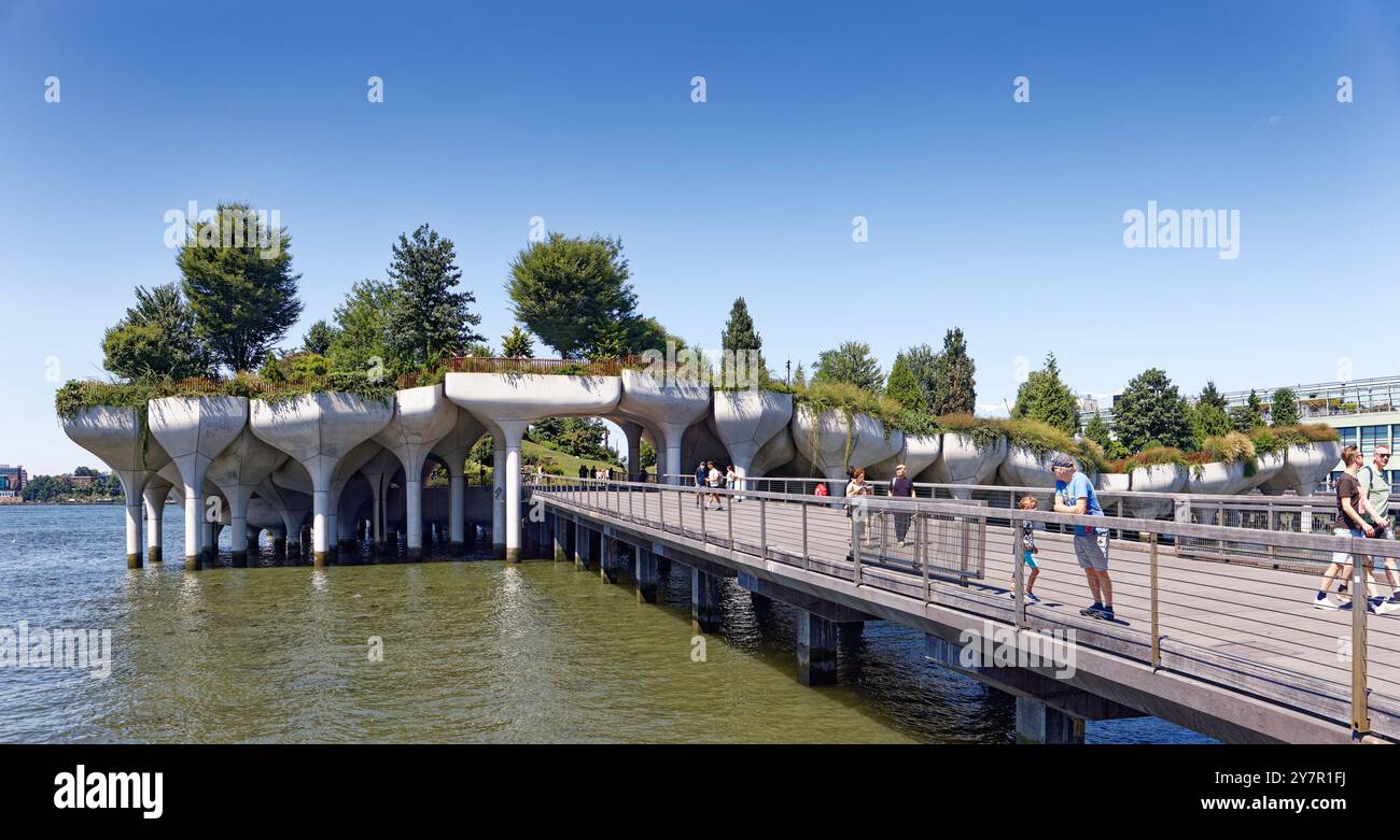 Little Island’s Southeast Overlook arches over the South Bridge. The ...
