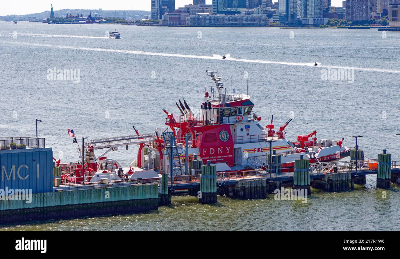 Fireboat Three Forty Three, at FDNY Marine 1 berth, Hudson River Pier ...