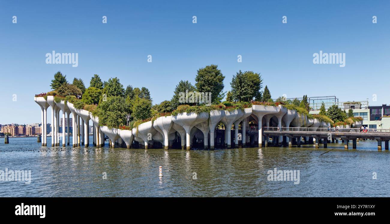 A bright sky over NYC tourist mecca Little Island, the park built atop ...