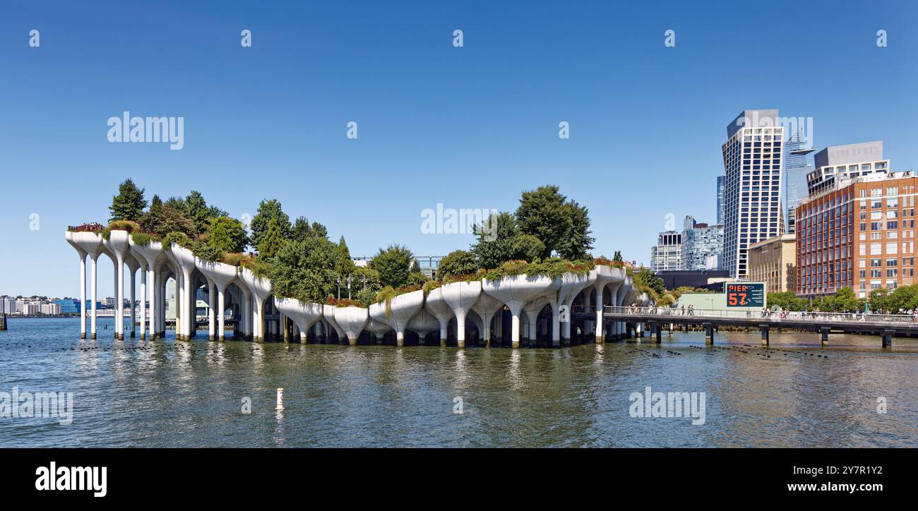 A bright sky over NYC tourist mecca Little Island, the park built atop ...