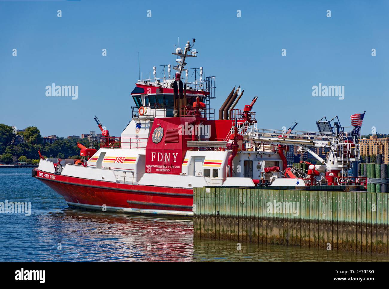 Fireboat Three Forty Three, at FDNY Marine 1 berth, Hudson River Pier ...
