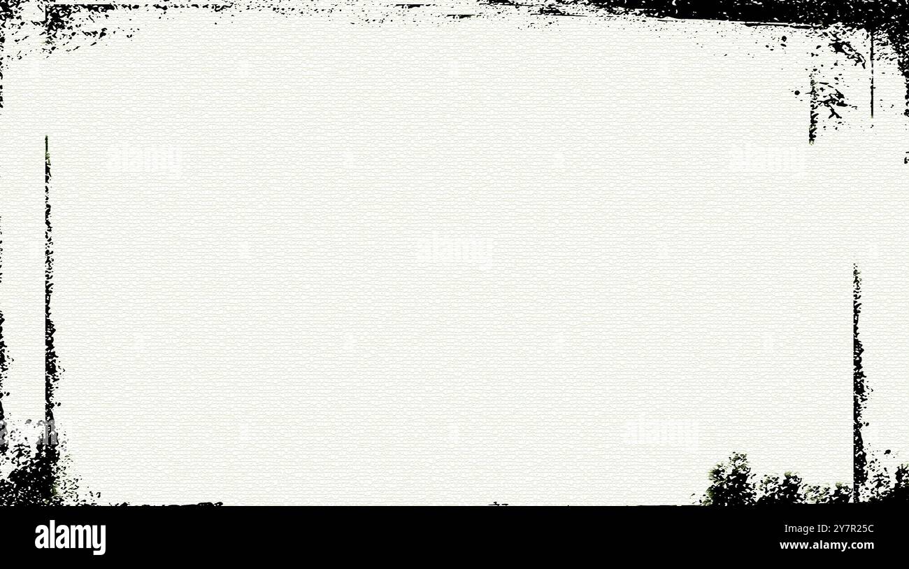 A rough white background with a black grunge-style border with an empty ...