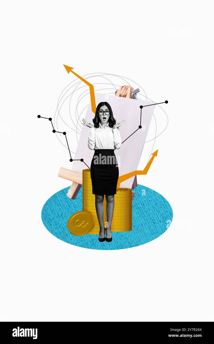 Vertical creative art collage of astonished businesswoman office ...