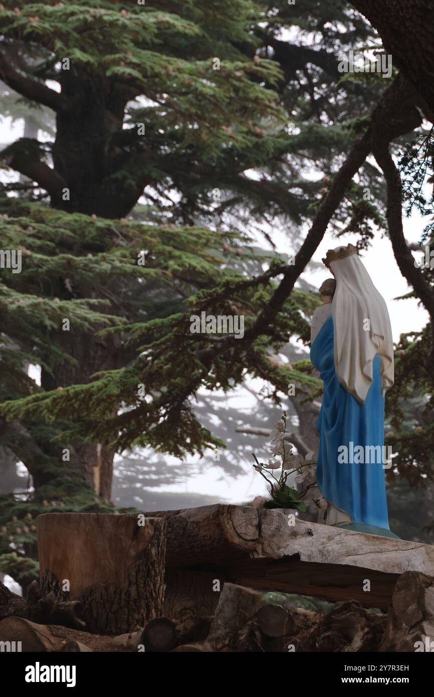 The statue of Virgin Mary in the cedars forest on Lebanon Stock Photo ...