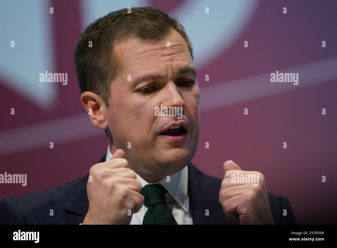 Conservative Party leadership candidate Robert Jenrick delivers a ...