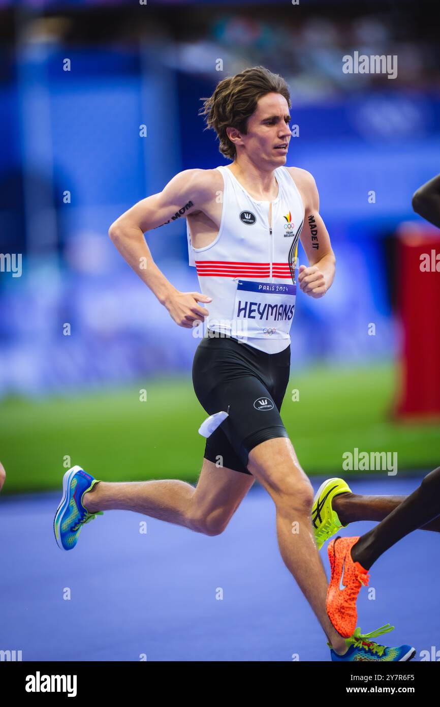 John Heymans participating in the 5000 meters at the Paris 2024 Olympic ...