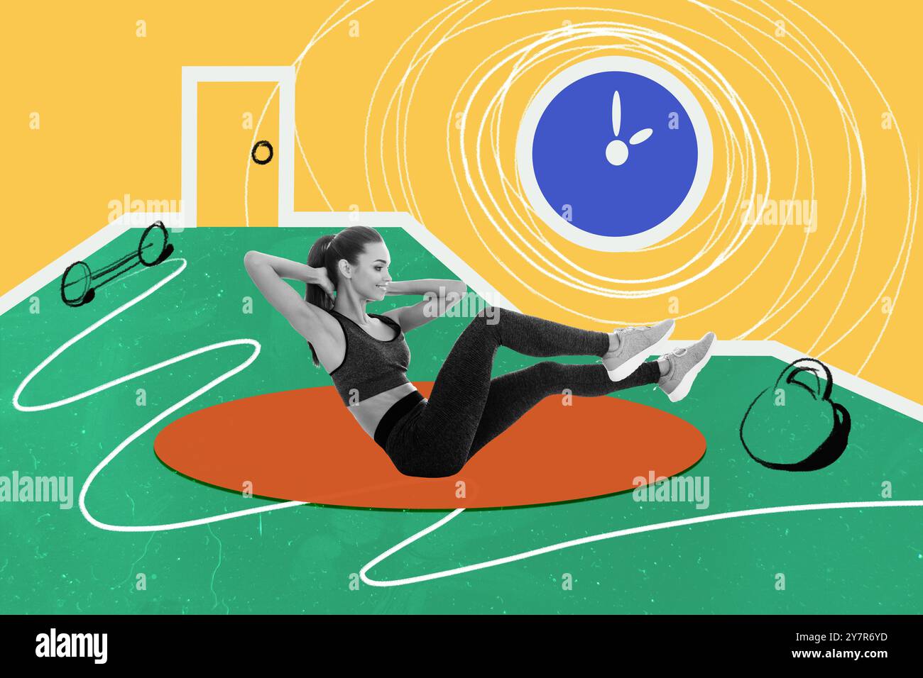 Composite trend artwork sketch image 3D photo collage of sport training exercise gym young lady ...