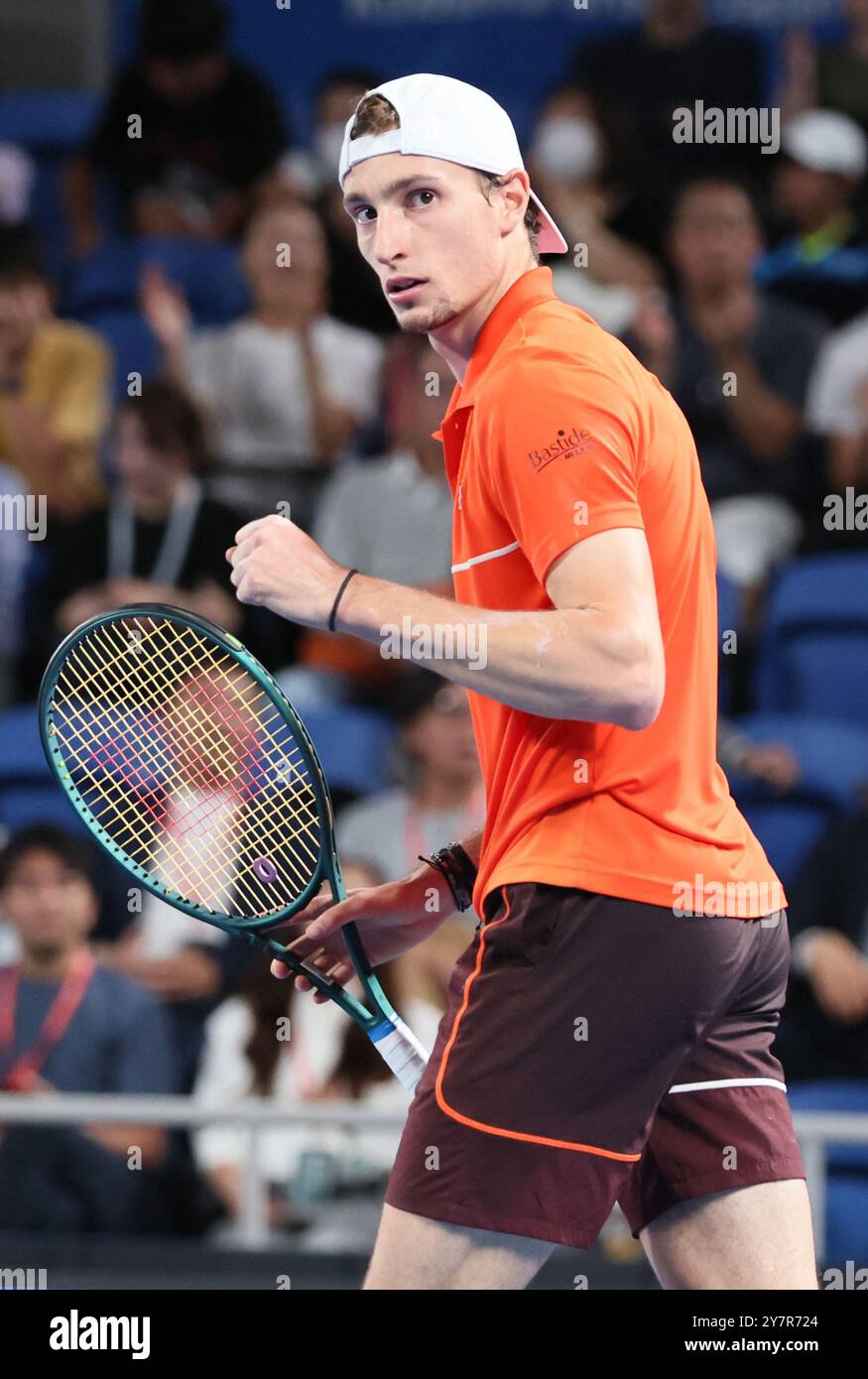 October 1, 2024, Tokyo, Japan - Ugo Humbert of Francei clinches his fist as he won a key point ...