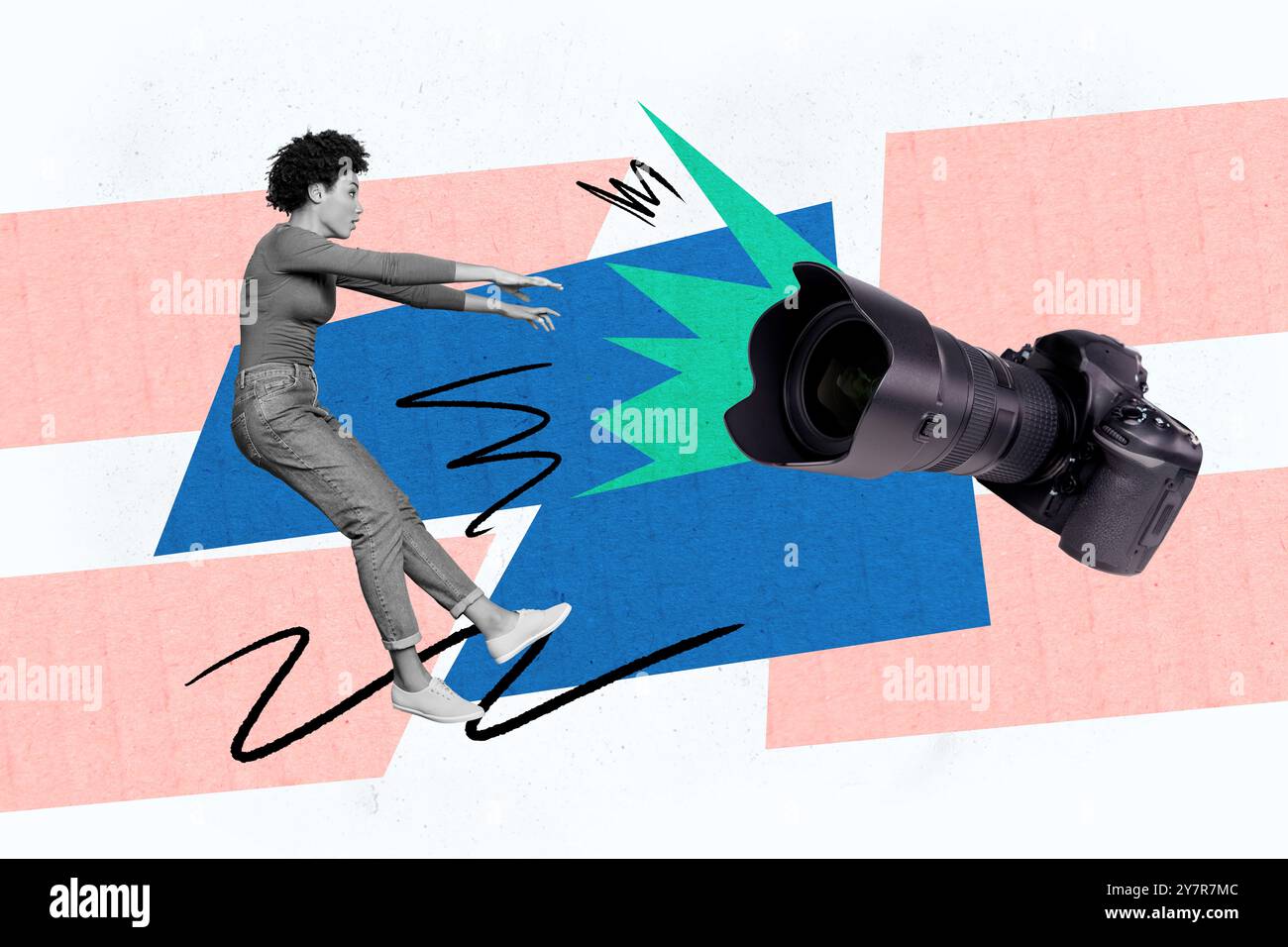 Composite trend artwork sketch image photo collage of monochrome camera ...