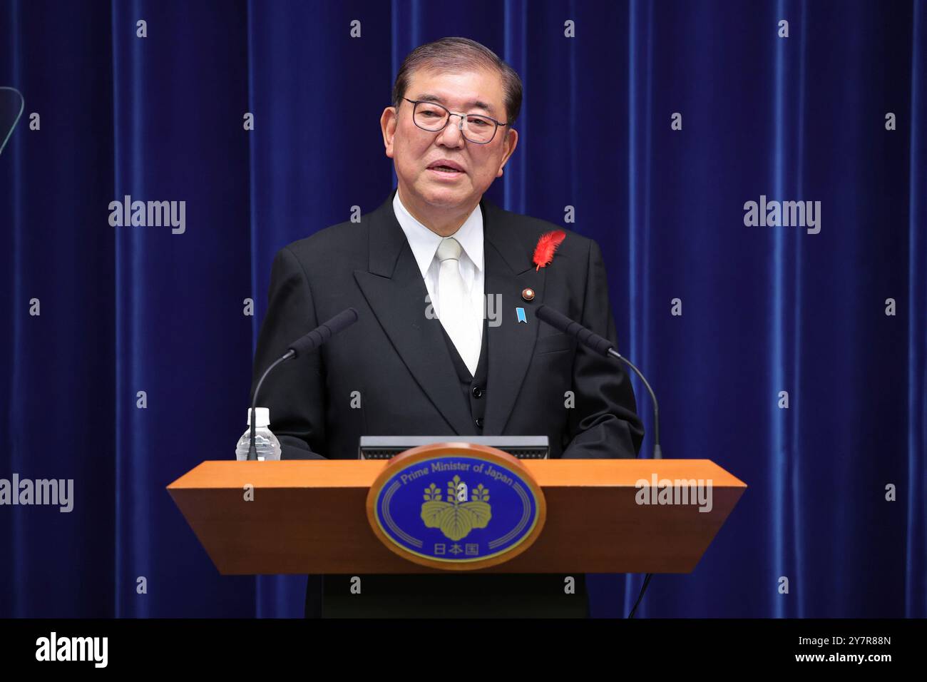New Japanese prime minister Shigeru Ishiba attends a press conference ...