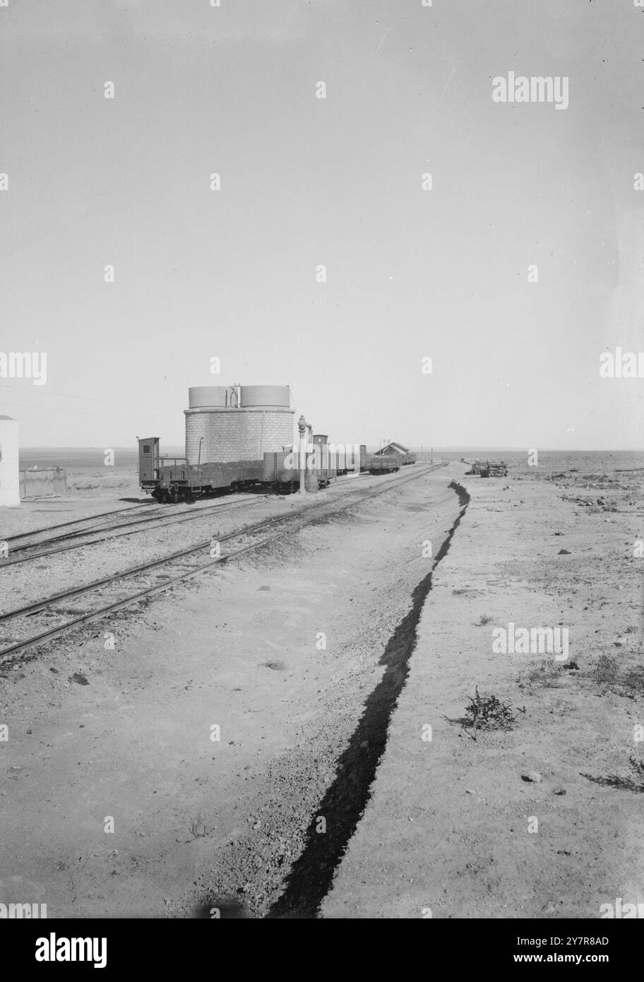 Vintage photograph of East of the Jordan and Dead Sea. Railroad station at Zizeh. Palestine ...