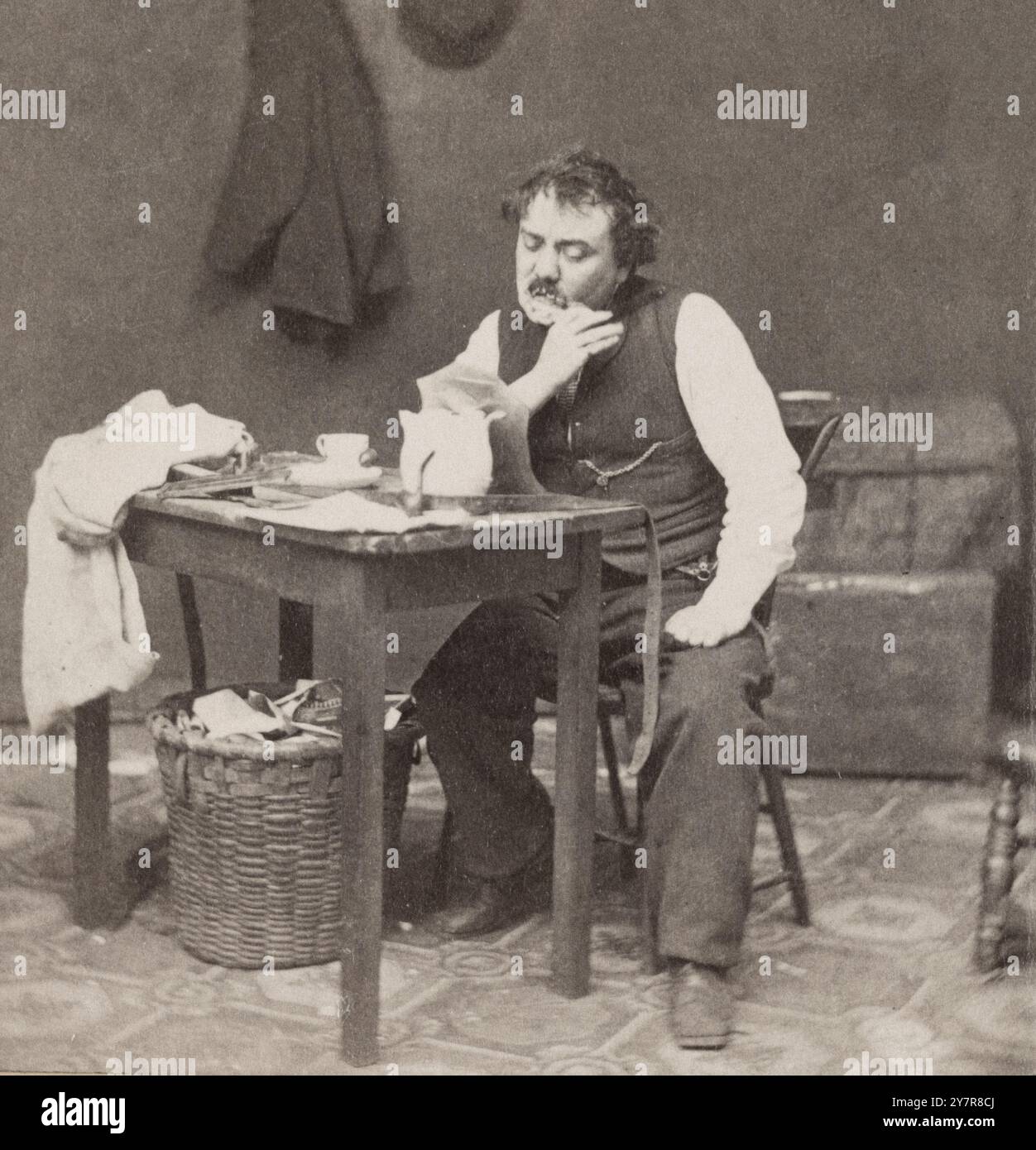Vintage photograph of shaving with razer blade. His own barber. 1861 ...