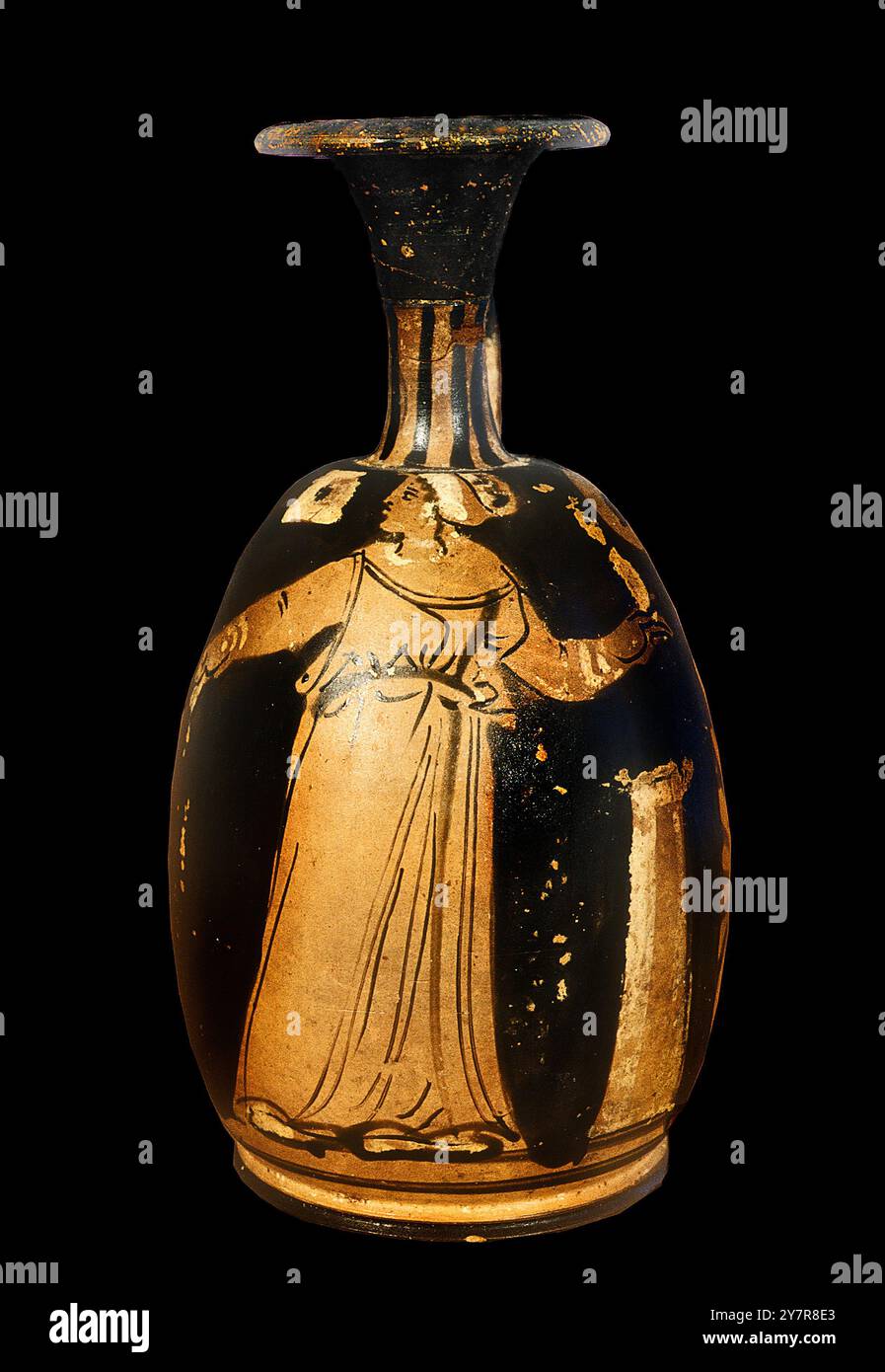 donna accende il fuoco sacro - vaso lekythos a figure rosse - V sec. a ...