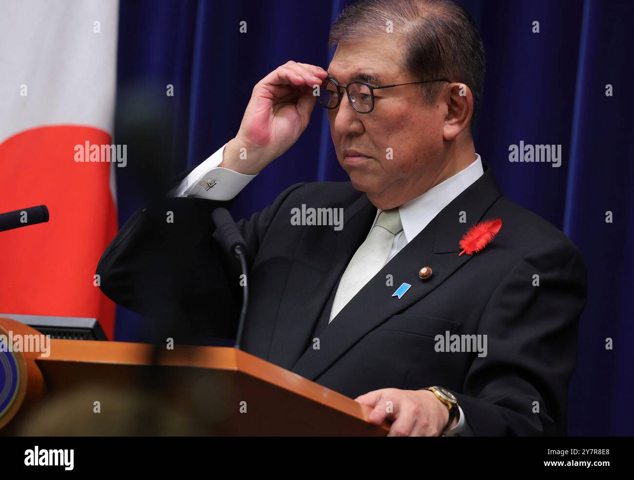 New Japanese prime minister Shigeru Ishiba attends a press conference ...