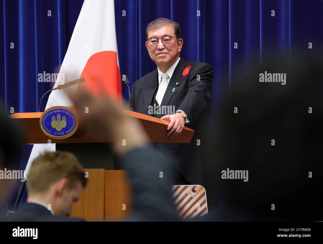 New Japanese prime minister Shigeru Ishiba attends a press conference ...