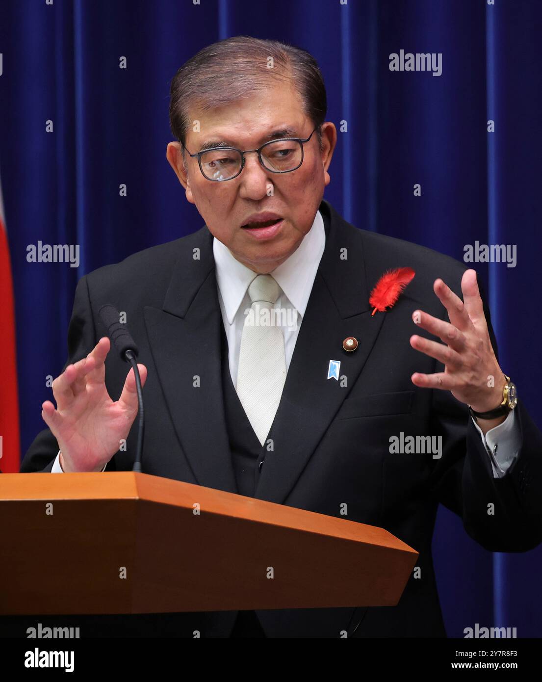 New Japanese prime minister Shigeru Ishiba attends a press conference ...