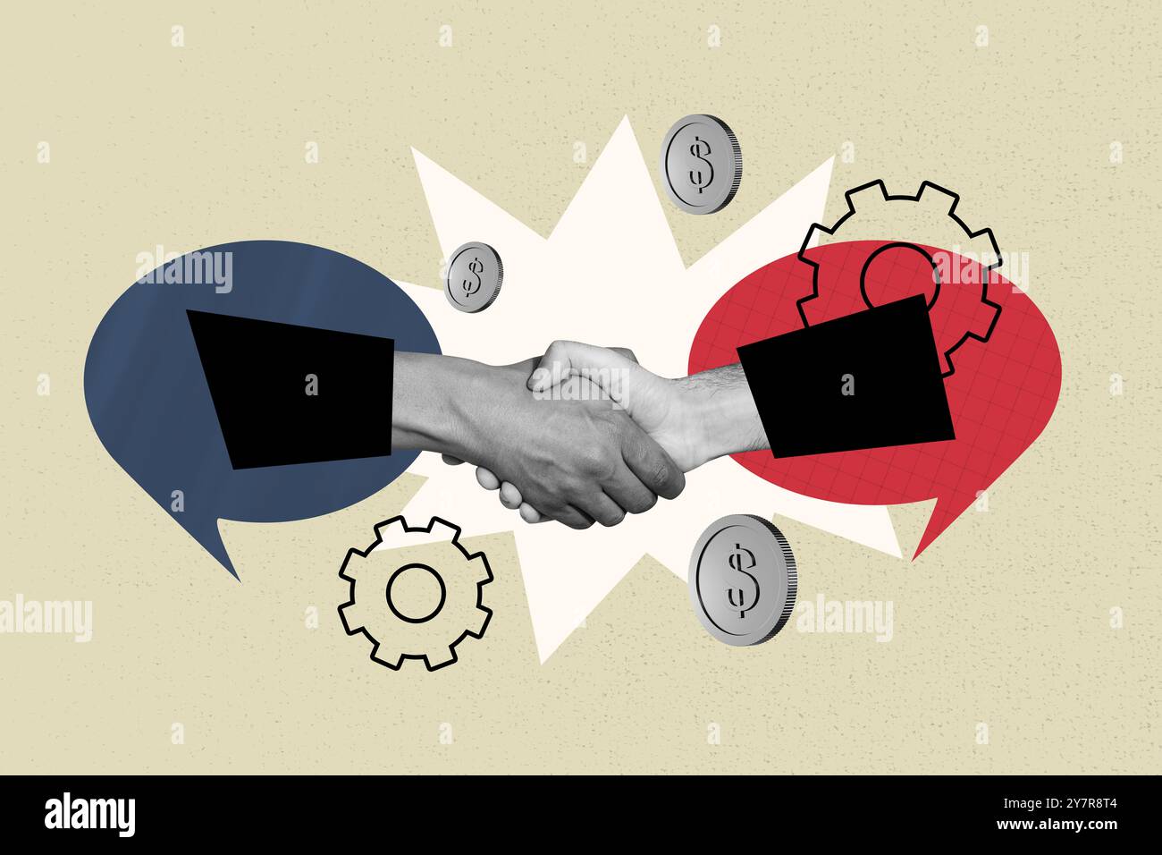 Creative collage handshake agreement business deal hands body fragments ...