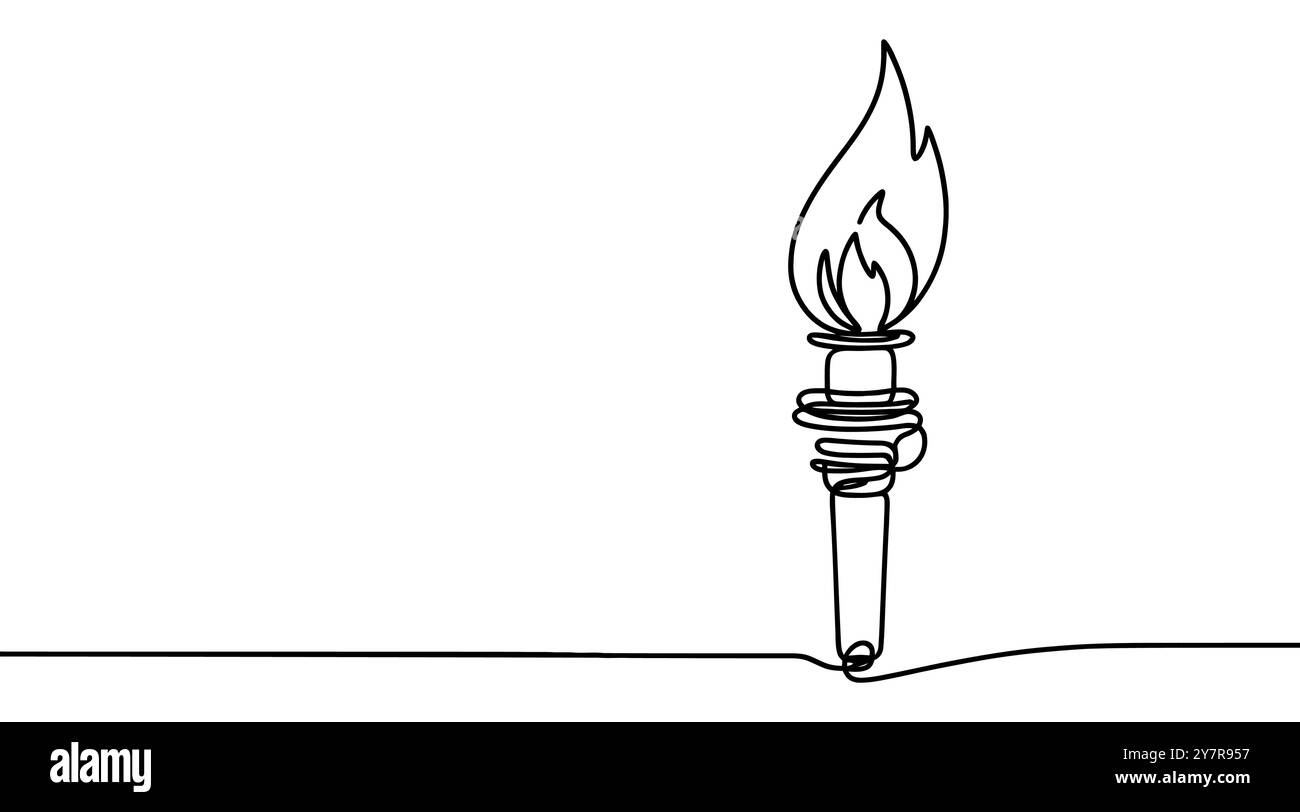 Continuous line drawing of the Olympic torch. Single line drawing of ...