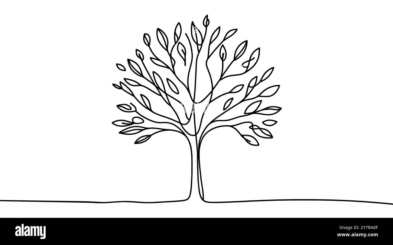 Continuous line drawing of tree. One line drawing background. Vector ...