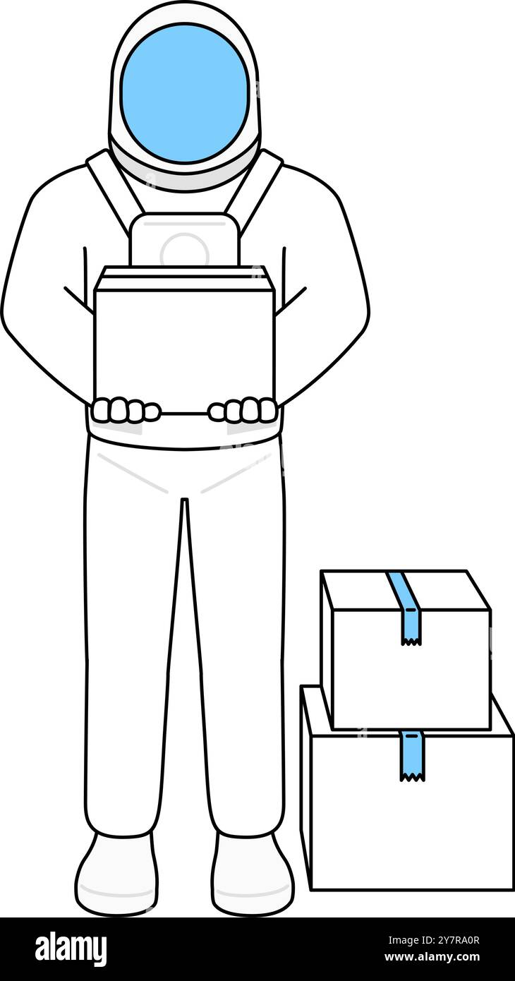 Astronaut working to carry cardboard boxes, Vector Illustration Stock ...
