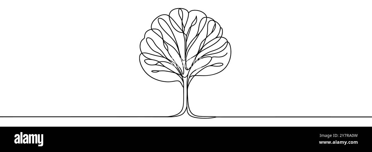 Continuous line drawing of tree. One line drawing background. Vector ...