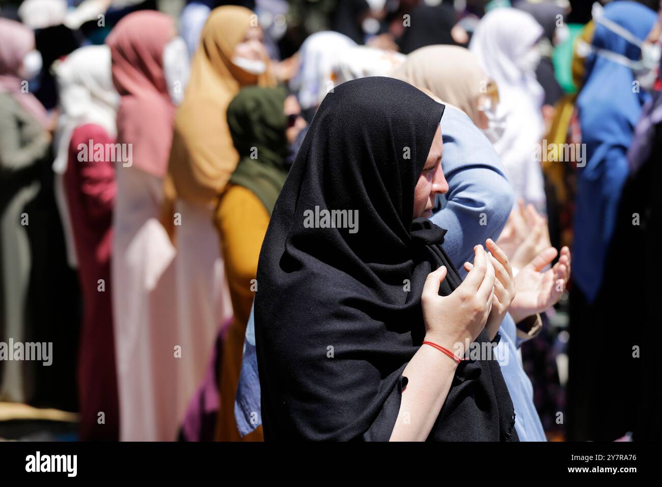 Istanbul Turkey - July 24, 2020: Group of Muslim women pray in front of ...