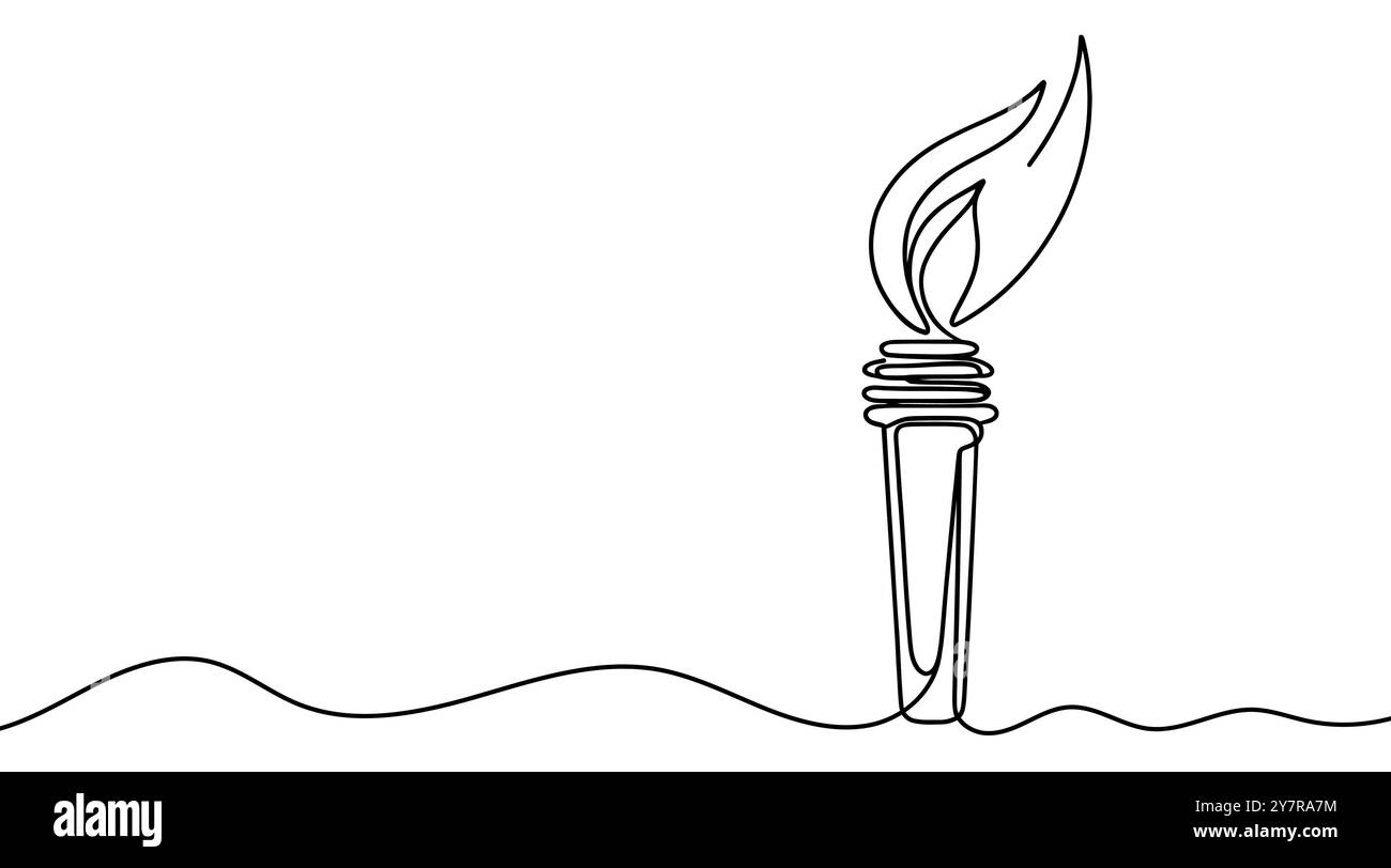 Continuous line drawing of the Olympic torch. Single line drawing of ...