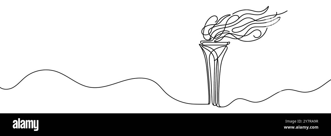 Continuous line drawing of the Olympic torch. Single line drawing of ...