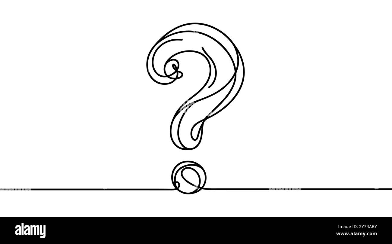 Continuous linear drawing of question mark. One line drawing background ...