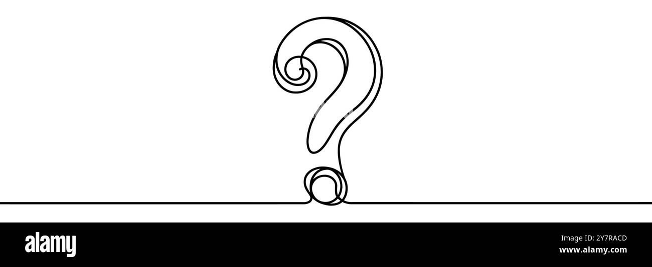 Continuous linear drawing of question mark. One line drawing background ...