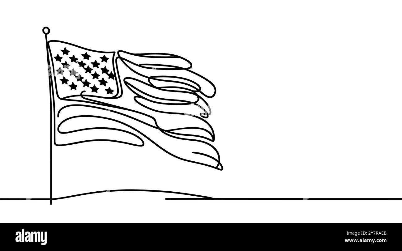 Continuous line drawing of flag. Single line drawing of a silhouette of ...